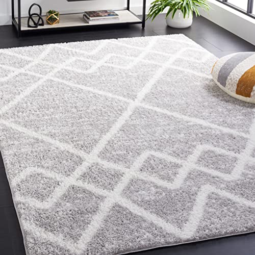 Safavieh Berber Shag Collection 7' x 7' Square Ivory/Grey BER574G Moroccan Rustic Boho Non-Shedding 1.25-inch Thick Area Rug