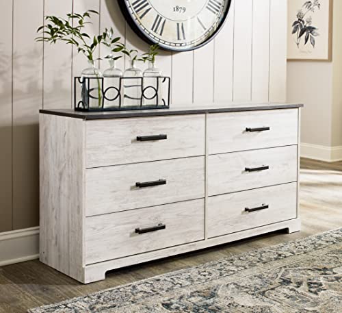 Signature Design by Ashley Shawburn 6 Drawer Dresser, Whitewash & Gray
