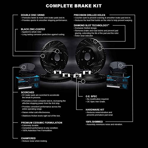R1 Concepts Front Rear Brakes and Rotors Kit |Front Rear Brake Pads| Brake Rotors and Pads| Ceramic Brake Pads and Rotors |Hardware Kit|fits 2006-2010 Lexus IS250