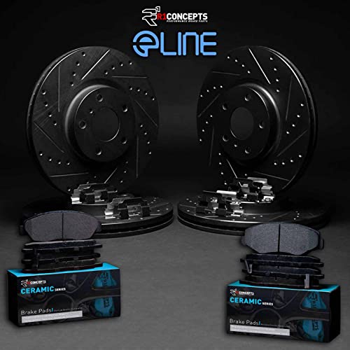 R1 Concepts Front Rear Brakes and Rotors Kit |Front Rear Brake Pads| Brake Rotors and Pads| Ceramic Brake Pads and Rotors |Hardware Kit|fits 2006-2010 Lexus IS250