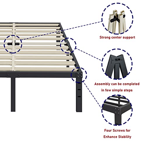 ZIYOO King Size Bed Frame 14Inches High 3 Inches Wide Wood Slats with 3500 Pounds Heavy Duty Support for Foam Mattress, No Box Spring Needed, Easy Assembly, Noise Free