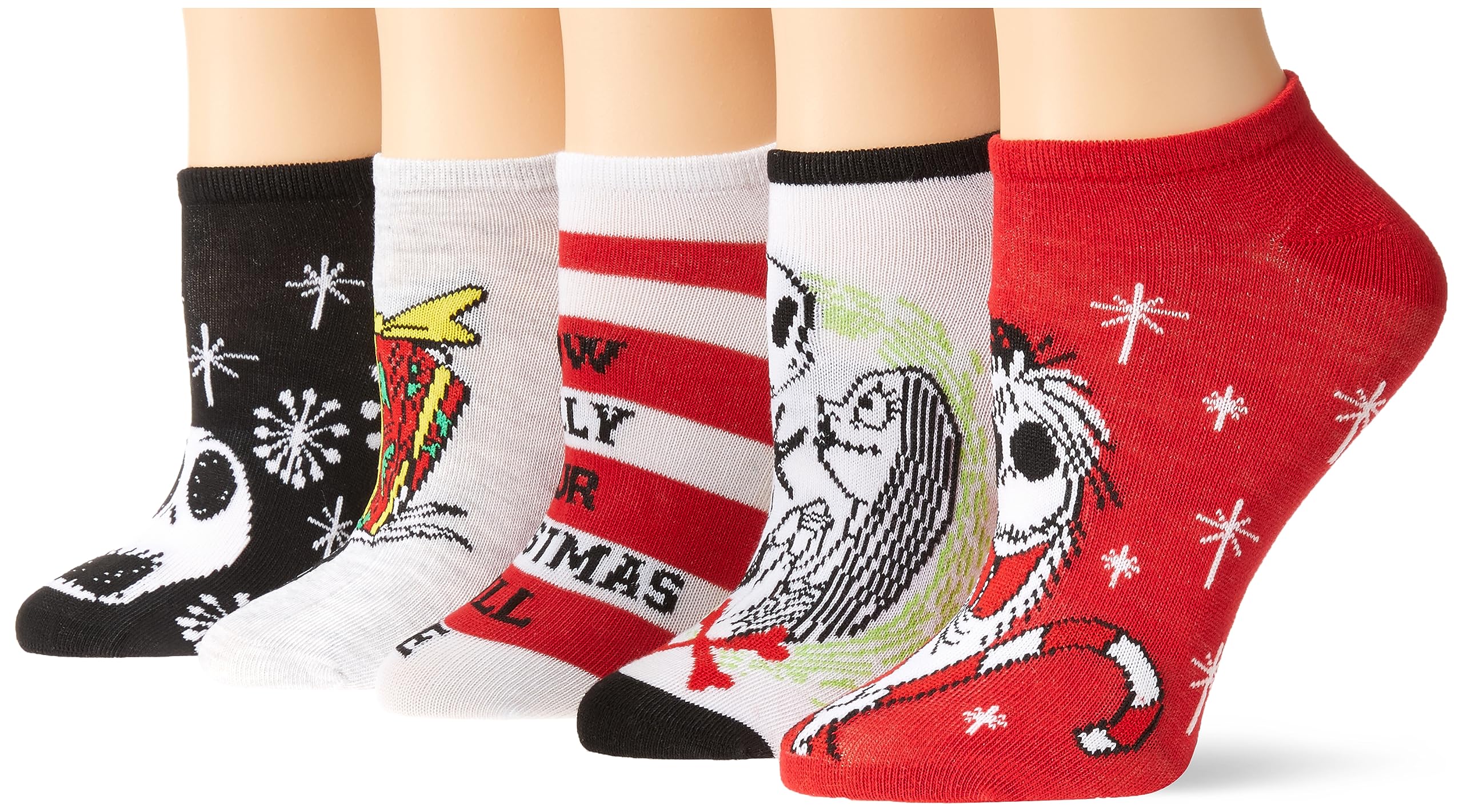 Disney Women's Nightmare Before Christmas Holiday 5 Pack No Show Socks