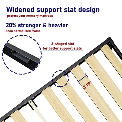 ZIYOO King Size Bed Frame 14Inches High 3 Inches Wide Wood Slats with 3500 Pounds Heavy Duty Support for Foam Mattress, No Box Spring Needed, Easy Assembly, Noise Free