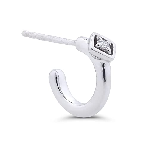 Seed2Stone - Sustainable Silver Hoop Earrings Made with Recycled Metal, Fitted Lab Grown Diamond Earrings with a Minimalist Design, Real Diamond Earrings for Women and Men (Sterling Silver)