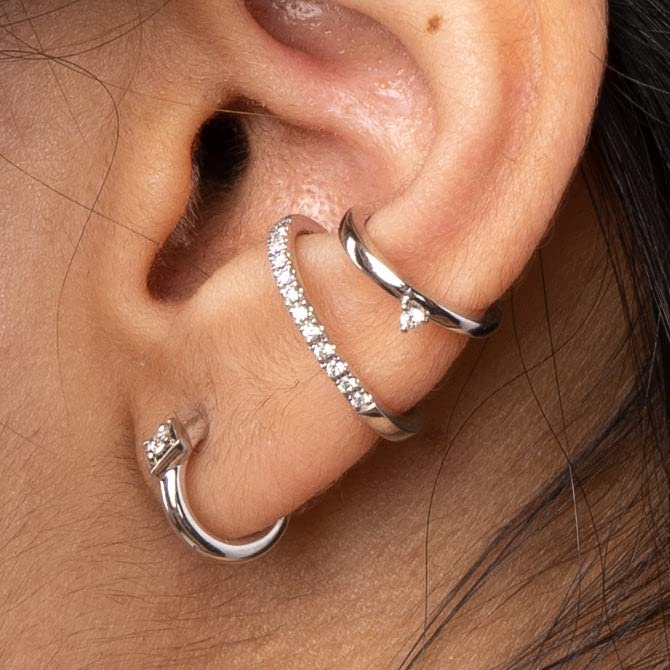 Seed2Stone - Sustainable Silver Hoop Earrings Made with Recycled Metal, Fitted Lab Grown Diamond Earrings with a Minimalist Design, Real Diamond Earrings for Women and Men (Sterling Silver)