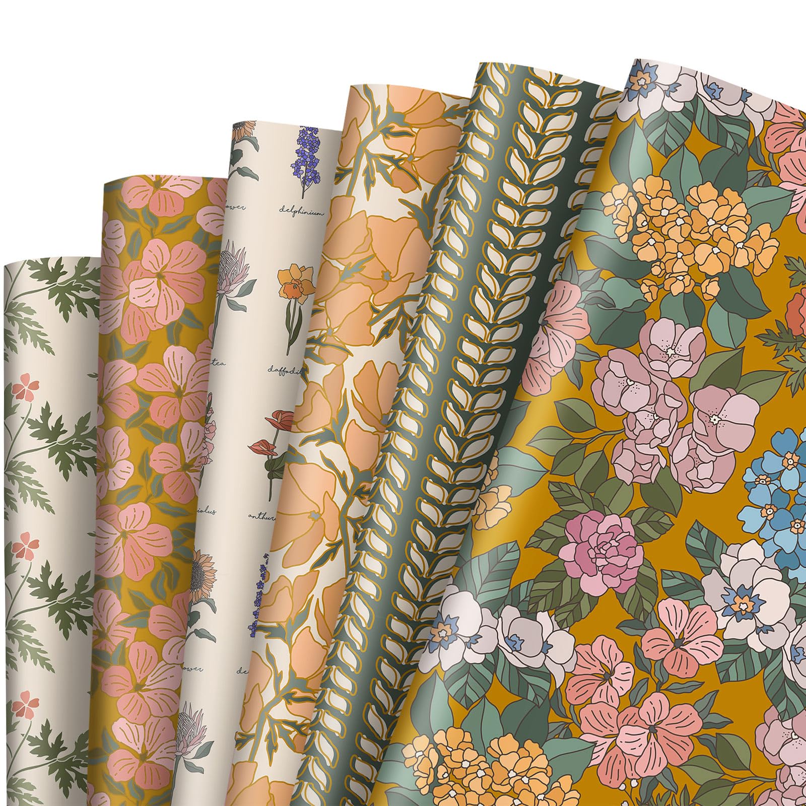 AnyDesign 12 Sheet Vintage Floral Wrapping Paper Retro Flower Gift Wrap Paper Bulk Folded Flat 6 Designs Decorative Botanic Art Paper for Birthday Wedding Baby Shower Party Supplies
