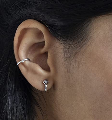 Seed2Stone - Sustainable Silver Hoop Earrings Made with Recycled Metal, Fitted Lab Grown Diamond Earrings with a Minimalist Design, Real Diamond Earrings for Women and Men (Sterling Silver)