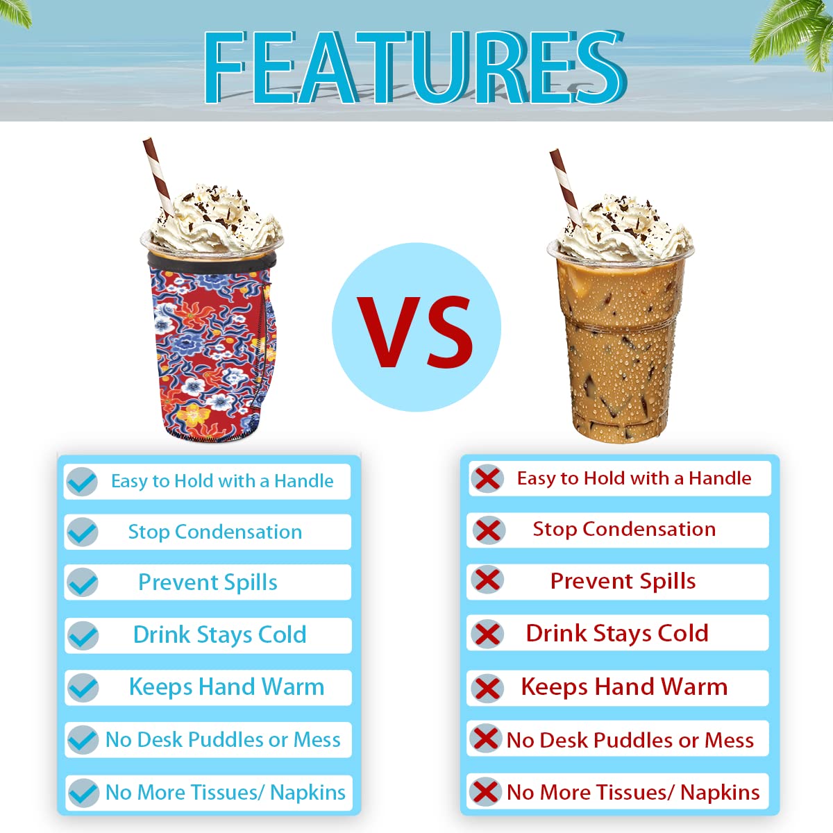 Iced Coffee Sleeve with Handle for Cold Drinks Allay Blossom Beverages Reusable Neoprene Coffee Insulator Sleeves Home Party Suppliess for 18-20oz Coffee Cups