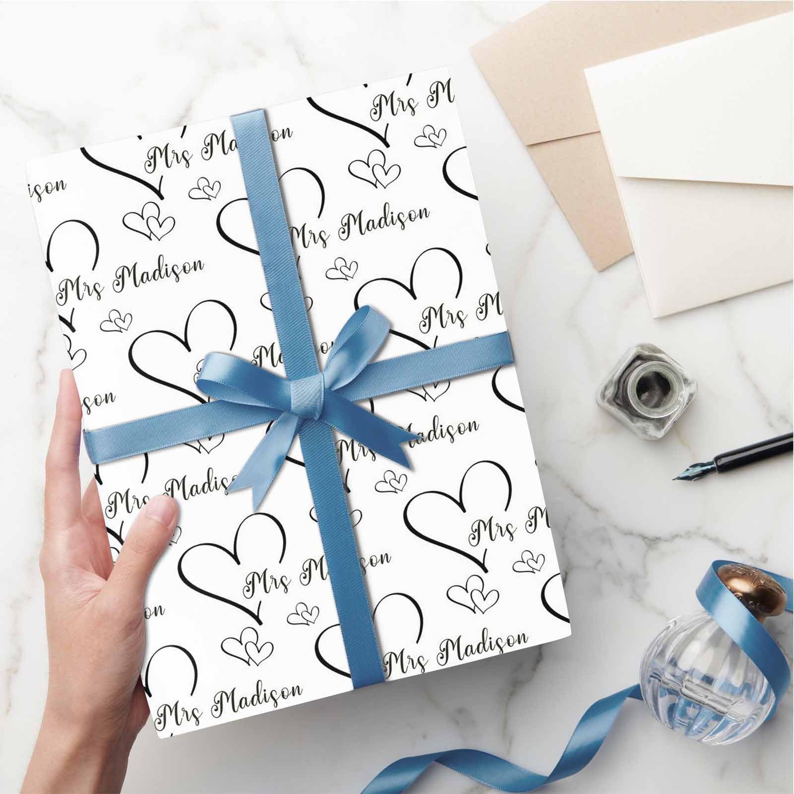 MyPupSocks Custom Text Wedding Wrapping Paper Black Heart and White, Personalized Name Gift Wrap Paper Funny Wrapping Paper Roll 58x23 for Boys Girls Wedding Anniversary 1 roll