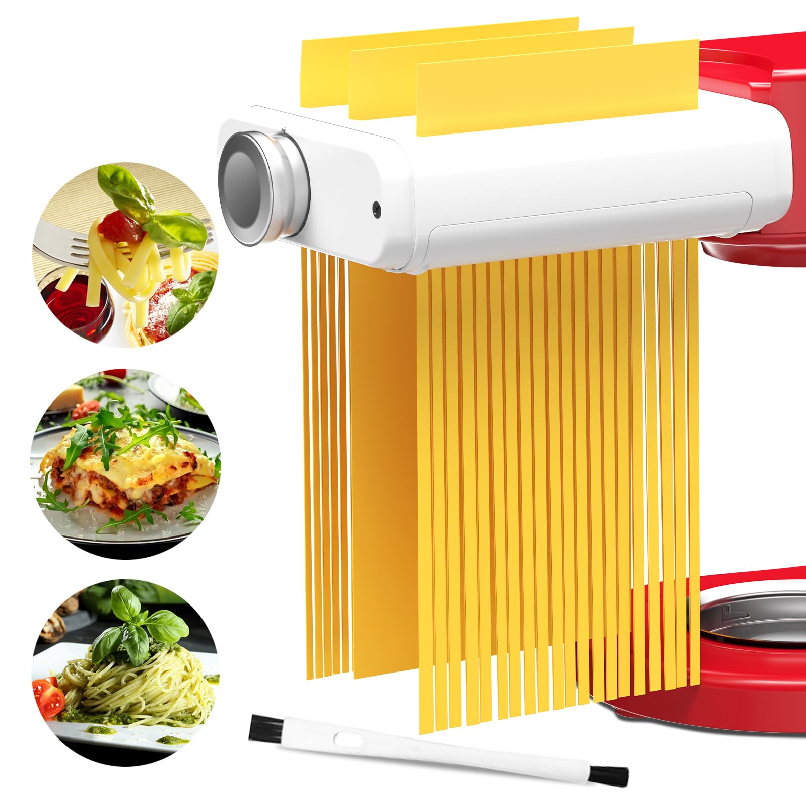 Pasta Maker Attachment for Kitchenaid/Cuisinart Stand Mixers, FDA Certified Noodle Maker- Pasta Roller Fettuccine Spaghetti Cutter 3 in 1, Pasta Roller and Cutter Set with Cleaning Brush