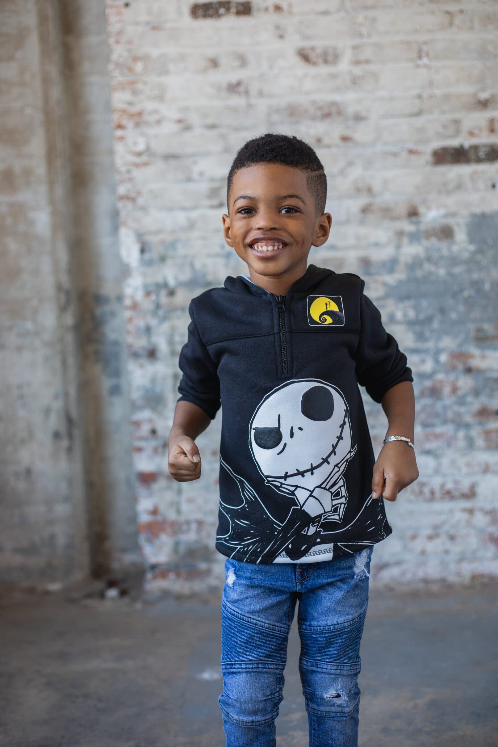 Disney Nightmare Before Christmas Jack Skellington Little Boys Fleece Half Zip Hoodie Black 6