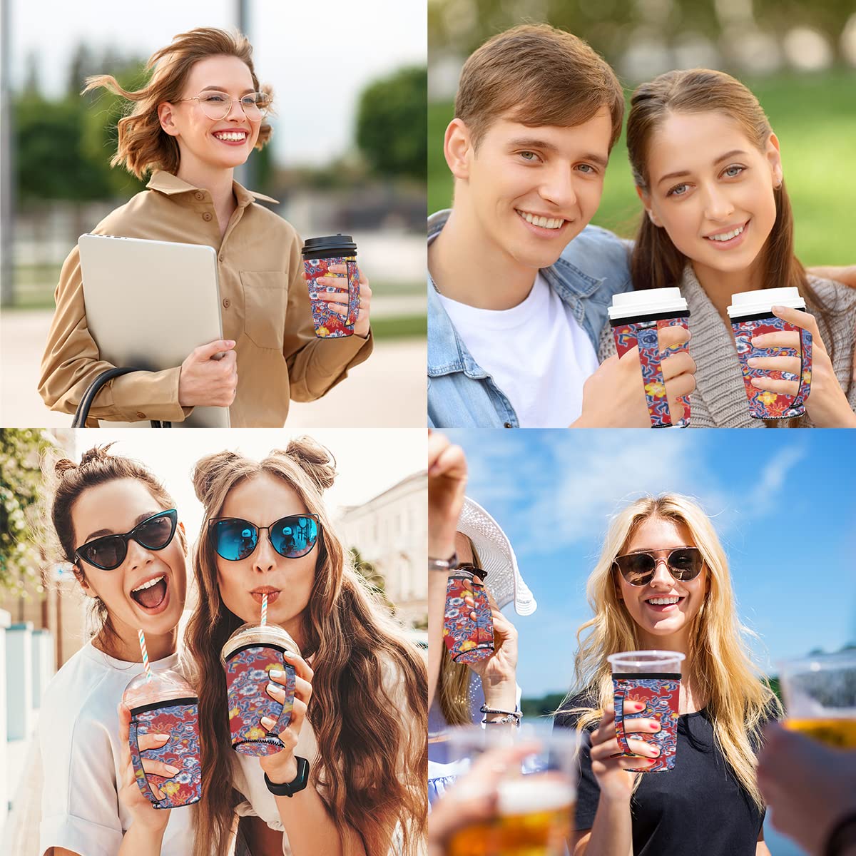 Iced Coffee Sleeve with Handle for Cold Drinks Allay Blossom Beverages Reusable Neoprene Coffee Insulator Sleeves Home Party Suppliess for 18-20oz Coffee Cups