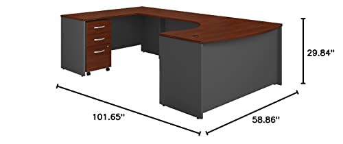 Bush Business Furniture Series C 60W Left Handed Bow Front U Shaped Desk with Mobile File Cabinet in Hansen Cherry