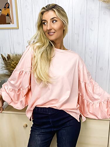 Anna-Kaci Womens Long Lantern Sleeve Soft Loose Baggy Tops T-Shirt Pullover, Rose, Small