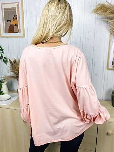 Anna-Kaci Womens Long Lantern Sleeve Soft Loose Baggy Tops T-Shirt Pullover, Rose, Small