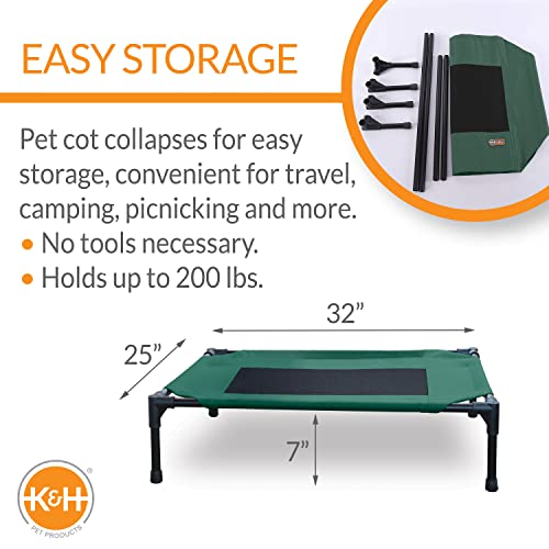 K&H PET PRODUCTS Elevated Cooling Outdoor Dog Bed Portable Raised Dog Cot Green/Black Medium 25 X 32 X 7 Inches