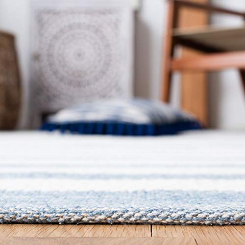 SAFAVIEH Striped Kilim Collection 8' x 10' Ivory/Blue STK504A Handmade Flatweave Cotton Area Rug