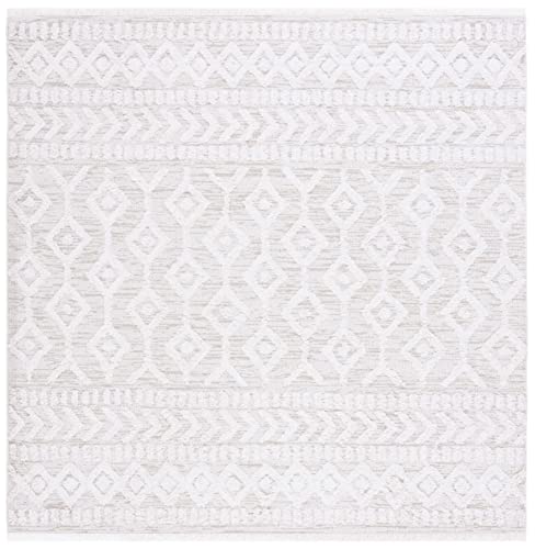 Safavieh Augustine Collection 6'4" x 6'4"Square Ivory/Beige AGT756A Moroccan Boho Rustic Fringe Area Rug