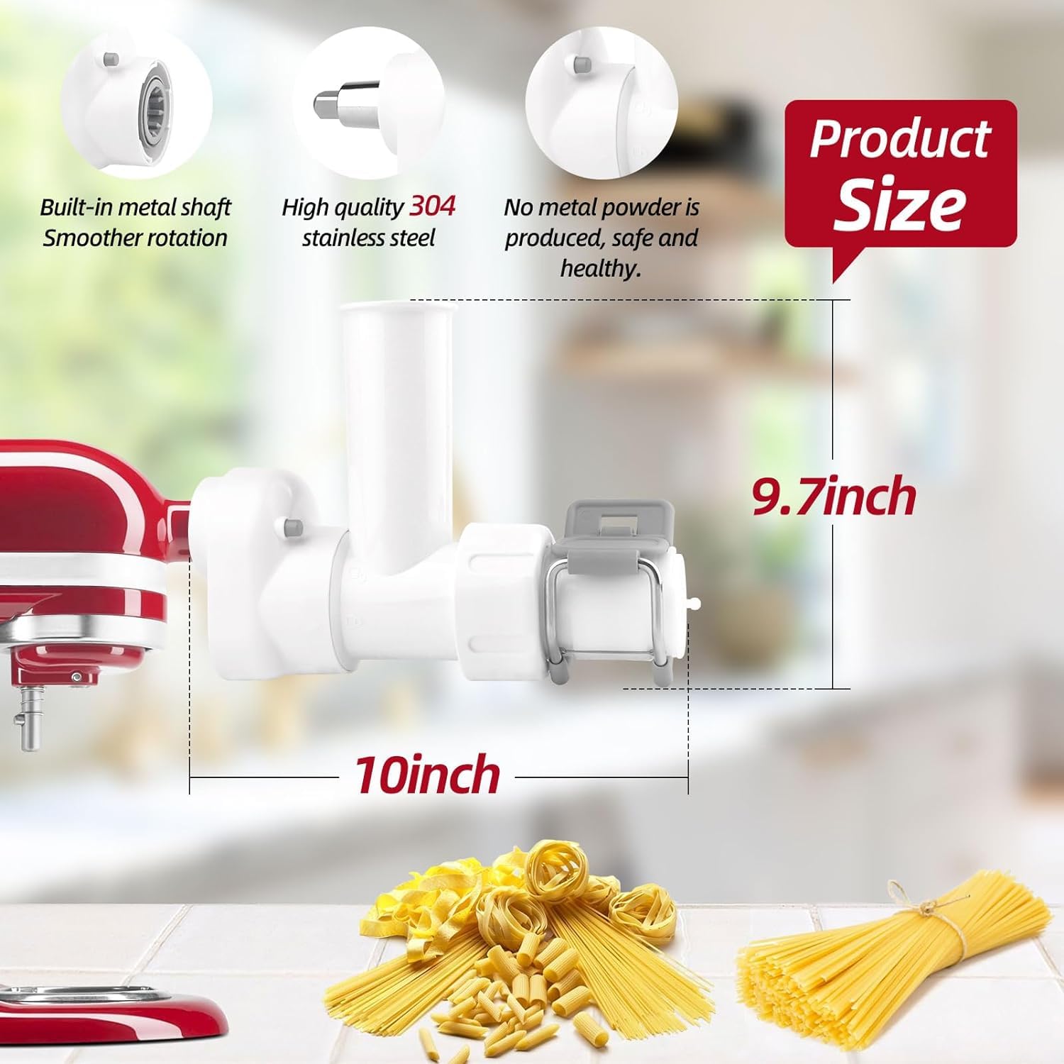 POSKZLE Pasta Attachment for Kitchenaid Stand Mixer with 6 Different Shapes Pasta Press Outlet,Durable 6-in-1 Pasta Extruder for Kitchenaid Mixer (SPXN02)