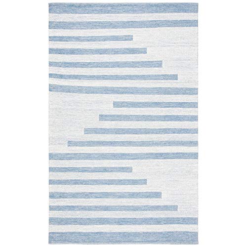 SAFAVIEH Striped Kilim Collection 8' x 10' Ivory/Blue STK504A Handmade Flatweave Cotton Area Rug