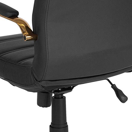 Flash Furniture Whitney Mid-Back Desk Chair - Black LeatherSoft Executive Swivel Office Chair with Gold Frame - Swivel Arm Chair