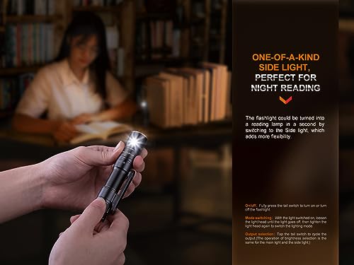 Fenix LD12R EDC Flashlight, 600 Lumen USB-C Rechargeable, AA Compatible, Main and Side Dual LEDs Work Light with Magnetic Clip and Lumentac AA Organizer