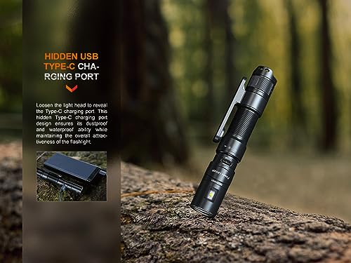 Fenix LD12R EDC Flashlight, 600 Lumen USB-C Rechargeable, AA Compatible, Main and Side Dual LEDs Work Light with Magnetic Clip and Lumentac AA Organizer