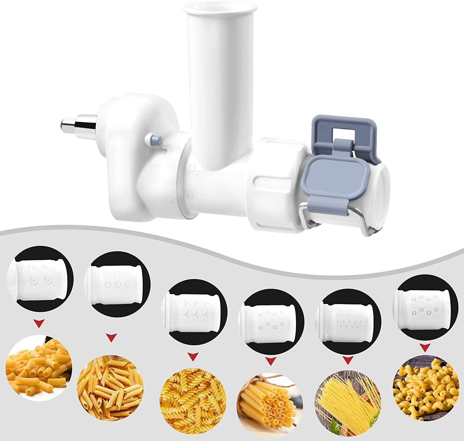 POSKZLE Pasta Attachment for Kitchenaid Stand Mixer with 6 Different Shapes Pasta Press Outlet,Durable 6-in-1 Pasta Extruder for Kitchenaid Mixer (SPXN02)