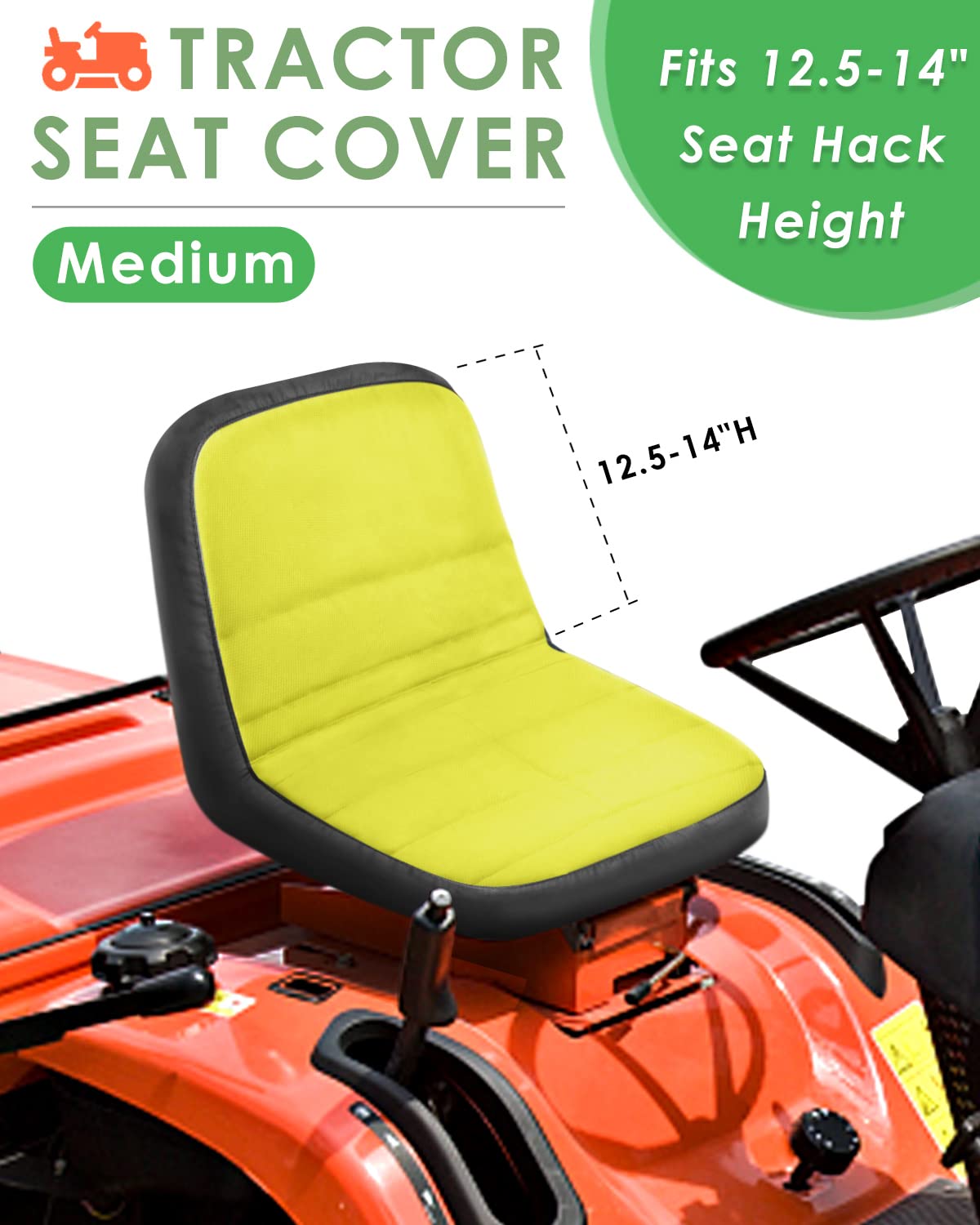 PACETAP Riding Lawn Mower Seat Cover, Durable Polyester Oxford Waterproof Seat Cover Compatible with John Deere, for Craftsman, for Cub Cadet, for Kubota,Universal Lawn Mower Seat Cover(Yellow,Medium)