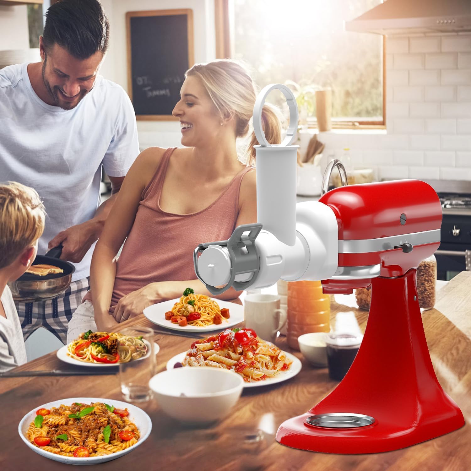 POSKZLE Pasta Attachment for Kitchenaid Stand Mixer with 6 Different Shapes Pasta Press Outlet,Durable 6-in-1 Pasta Extruder for Kitchenaid Mixer (SPXN02)