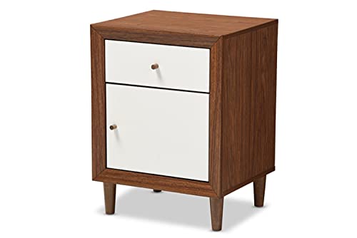 Baxton Studio FP-6783-Walnut/White-NS Nightstand, Medium, White and Walnut