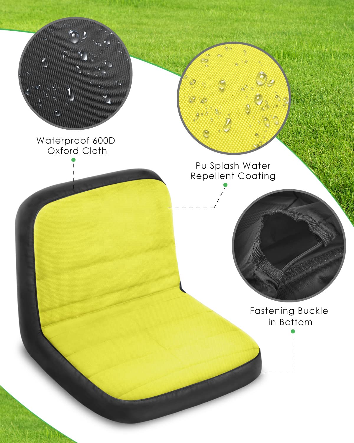 PACETAP Riding Lawn Mower Seat Cover, Durable Polyester Oxford Waterproof Seat Cover Compatible with John Deere, for Craftsman, for Cub Cadet, for Kubota,Universal Lawn Mower Seat Cover(Yellow,Medium)