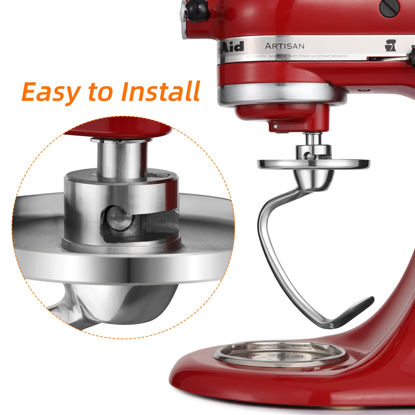 Gdrtwwh Stainless Steel Dough Hook Attachment for KitchenAid 4.5-5 Quart Tilt-Head Stand Mixer,Replacement Parts Bread Hook, Dishwasher Safe(Replace K45DH)