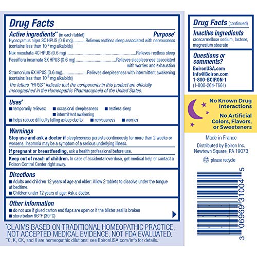 Boiron SleepCalm Sleep Aid for Deep, Relaxing, Restful Nighttime Sleep - Melatonin-Free and Non Habit-Forming - 60 Count (Pack of 2)