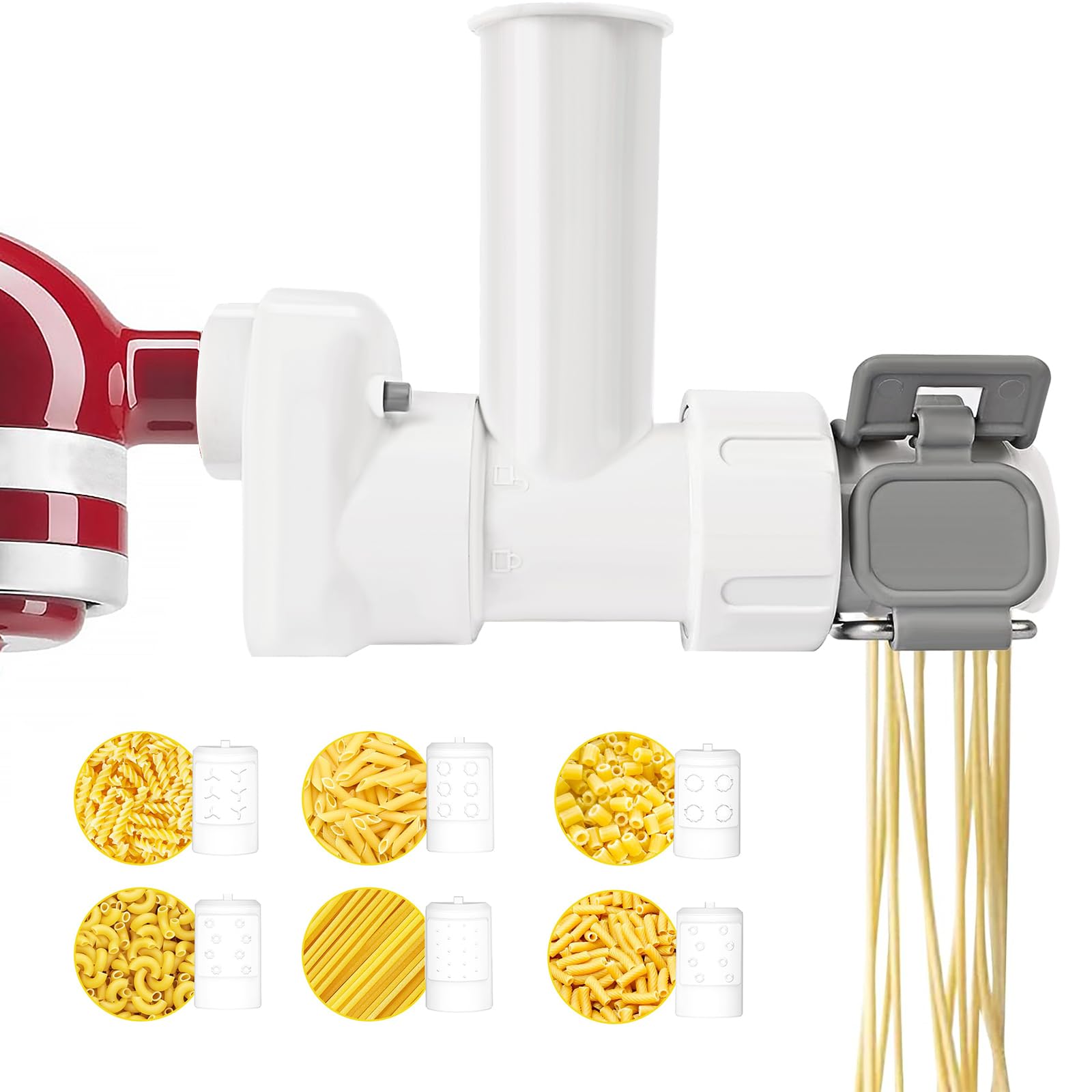 POSKZLE Pasta Attachment for Kitchenaid Stand Mixer with 6 Different Shapes Pasta Press Outlet,Durable 6-in-1 Pasta Extruder for Kitchenaid Mixer (SPXN02)