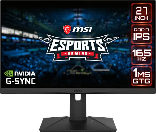 MSI G273QPF, 27" Gaming Monitor, 2560 x 1440 (QHD), Rapid IPS, 1ms, 165Hz, G-Sync Compatible, HDMI, Displayport, Tilt, Swivel, Height Adjustable, Pivot