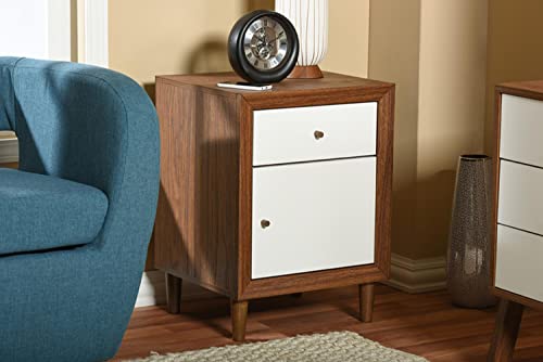 Baxton Studio FP-6783-Walnut/White-NS Nightstand, Medium, White and Walnut