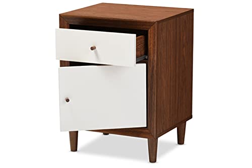 Baxton Studio FP-6783-Walnut/White-NS Nightstand, Medium, White and Walnut