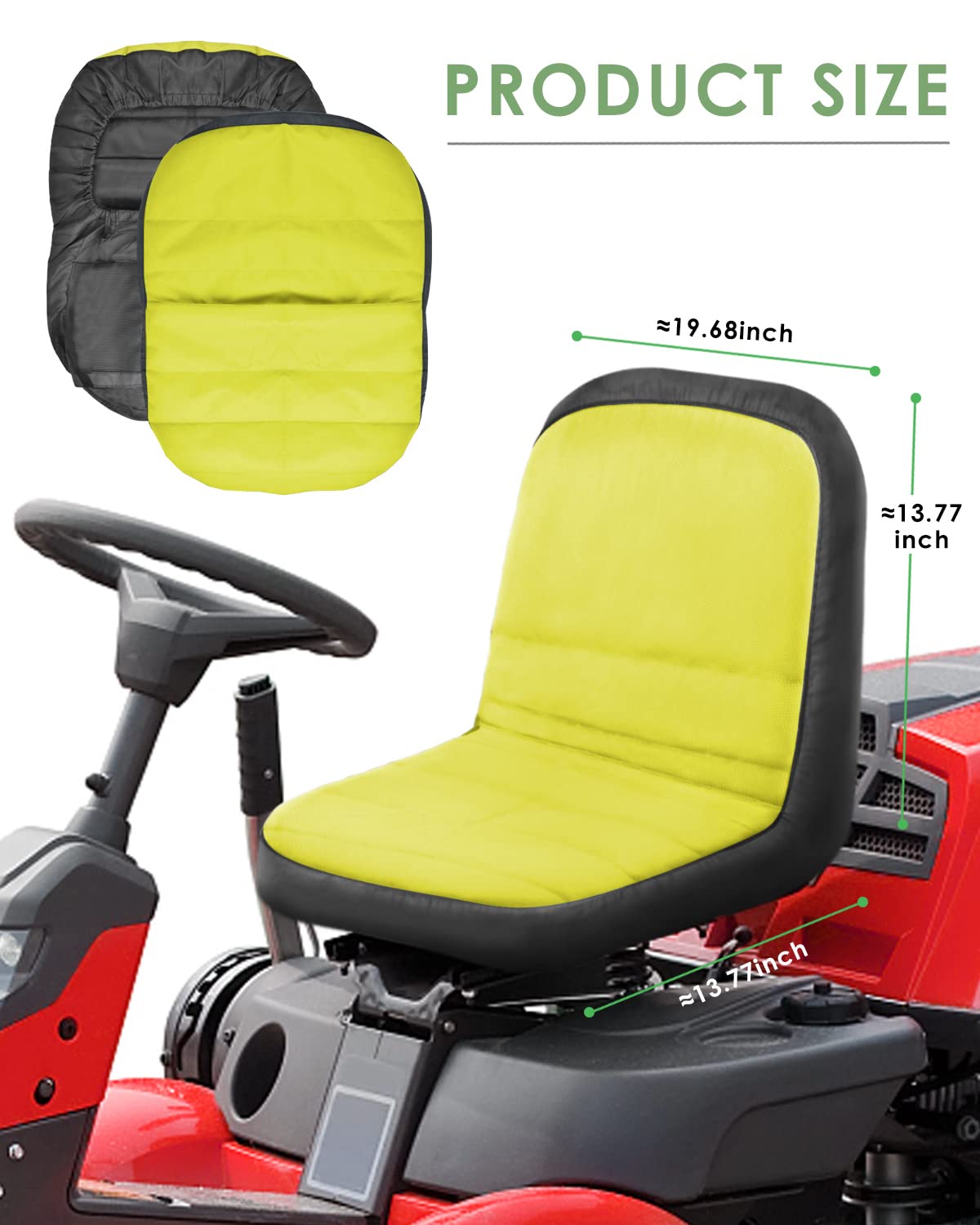 PACETAP Riding Lawn Mower Seat Cover, Durable Polyester Oxford Waterproof Seat Cover Compatible with John Deere, for Craftsman, for Cub Cadet, for Kubota,Universal Lawn Mower Seat Cover(Yellow,Medium)