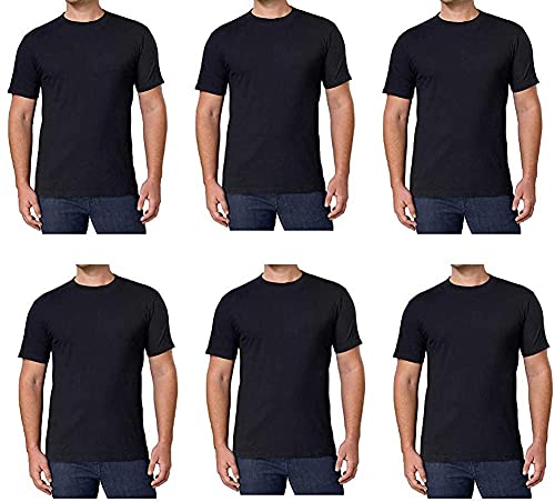 Kirkland Signature Men's Crew Neck Tee 100% Combed Heavyweight Cotton T-Shirts (Pack of 6) (Black, Small)
