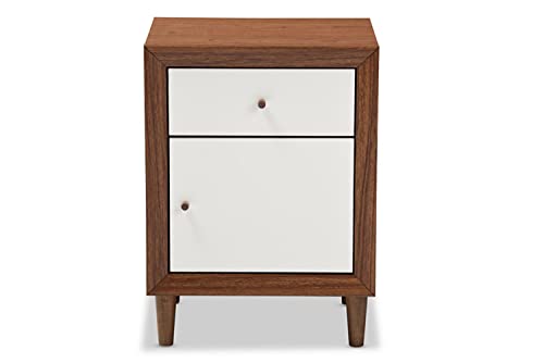 Baxton Studio FP-6783-Walnut/White-NS Nightstand, Medium, White and Walnut