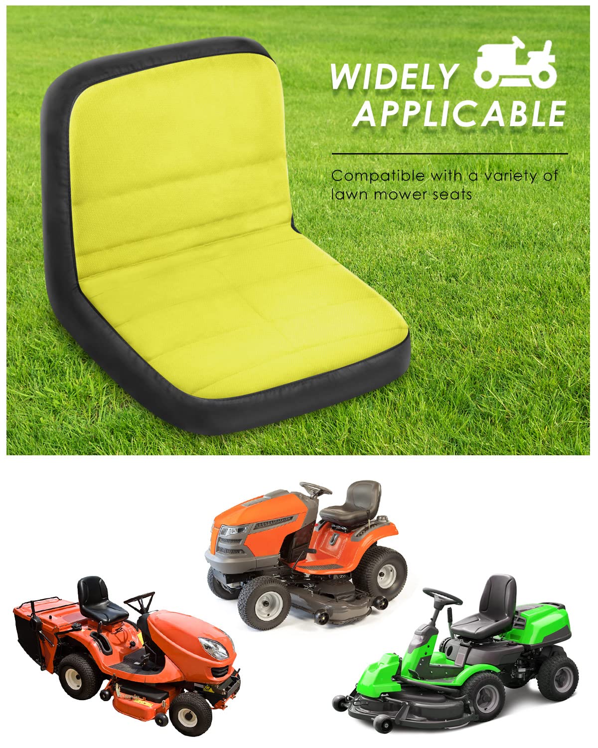 PACETAP Riding Lawn Mower Seat Cover, Durable Polyester Oxford Waterproof Seat Cover Compatible with John Deere, for Craftsman, for Cub Cadet, for Kubota,Universal Lawn Mower Seat Cover(Yellow,Medium)