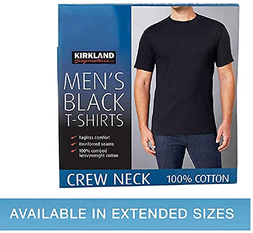Kirkland Signature Men's Crew Neck Tee 100% Combed Heavyweight Cotton T-Shirts (Pack of 6) (Black, Small)