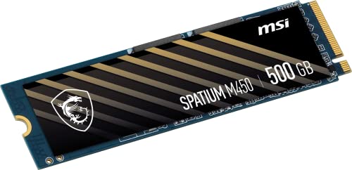 MSI SPATIUM M450 PCIe 4.0 NVMe M.2 500GB Internal Gaming SSD up to 3600MB/s 3D NAND Up to 600 TBW