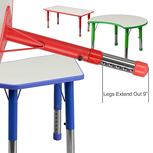 Flash Furniture 23.625''W x 47.25''L Rectangular Blue Plastic Height Adjustable Activity Table Set with 6 Chairs