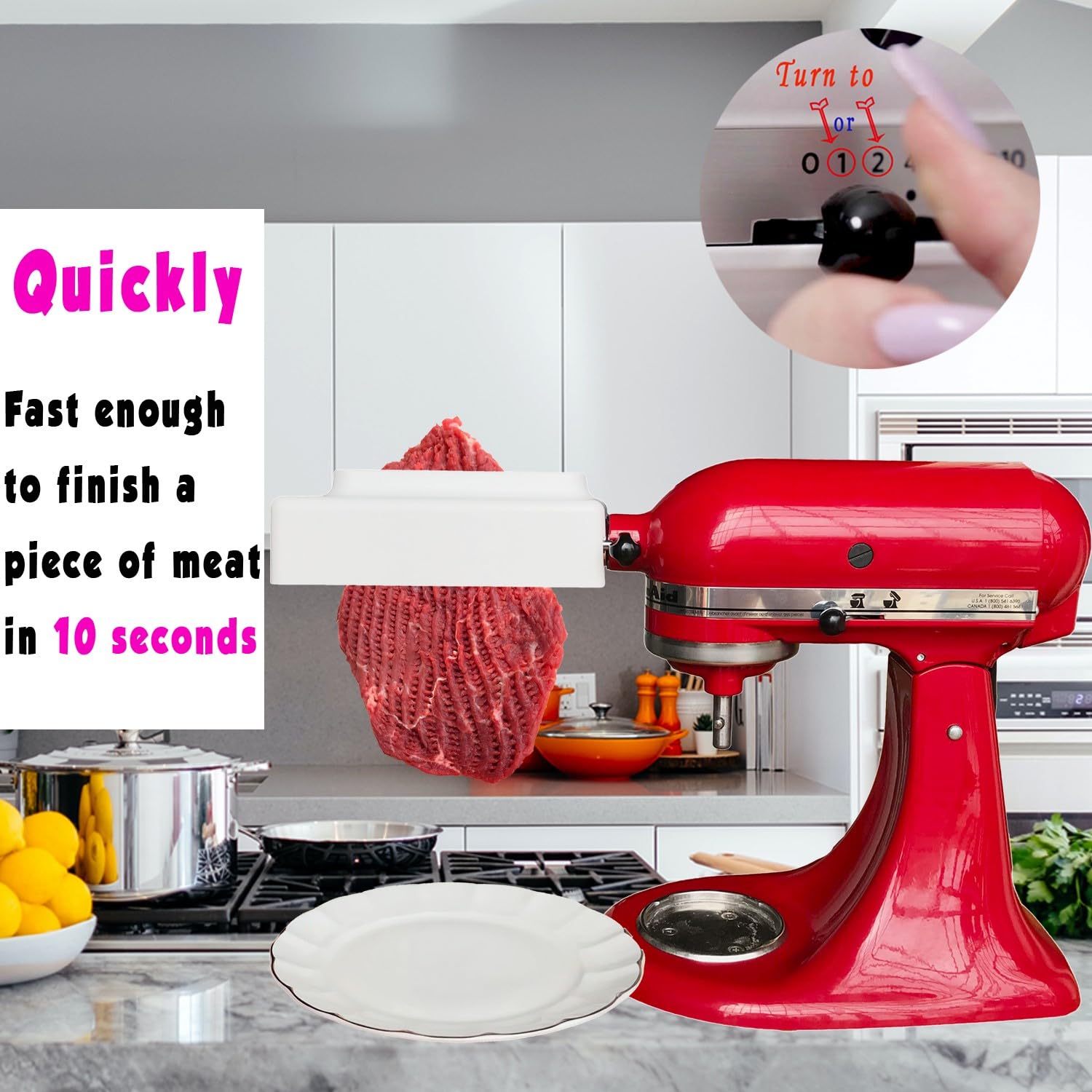 【PLUS】Meat Tenderizer for All KitchenAid and Cuisinart Household Stand Mixers- Mixers Accesssories Attachment with Stainless Steel Gears, White【Improved Extended New Version】