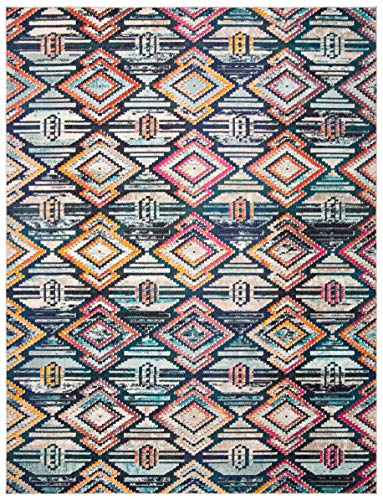 SAFAVIEH Madison Collection 10' x 14' Black / Orange MAD455Z Moroccan Boho Diamond Distressed Non-Shedding Living Room Bedroom Dining Home Office Area Rug