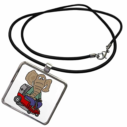 3dRose Funny Cute Elephant on Riding Lawn Mower Mowing... - Necklace With Pendant (ncl-362140-1)