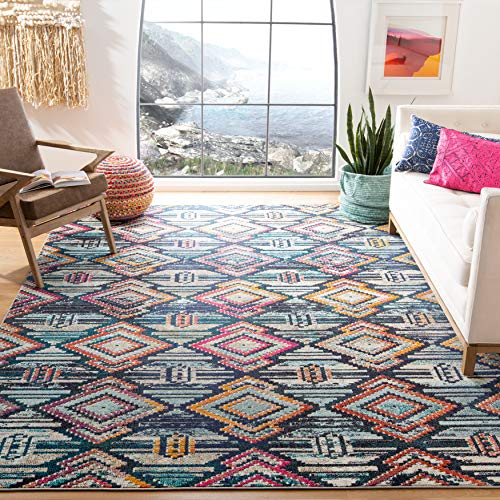 SAFAVIEH Madison Collection 10' x 14' Black / Orange MAD455Z Moroccan Boho Diamond Distressed Non-Shedding Living Room Bedroom Dining Home Office Area Rug
