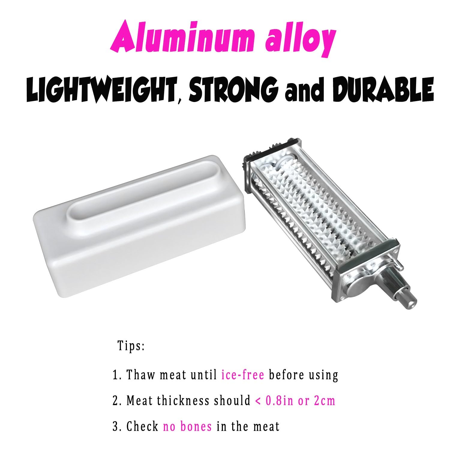 【PLUS】Meat Tenderizer for All KitchenAid and Cuisinart Household Stand Mixers- Mixers Accesssories Attachment with Stainless Steel Gears, White【Improved Extended New Version】